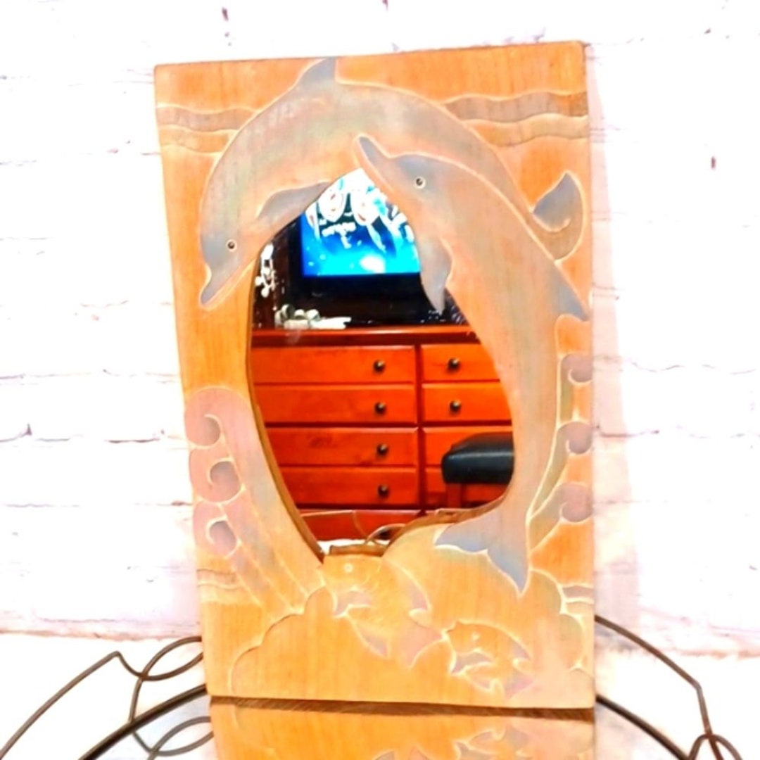 Joanne Ferrara Carved Unique Dolphin Mirror Vintage 11wx18 L - Etsy