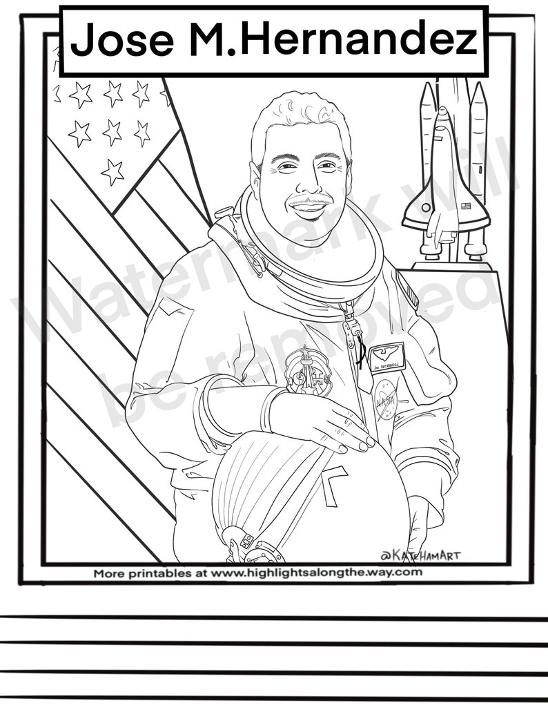 Jose Hernandez Astronaut Coloring Page for Kids Hispanic Heritage Month ...