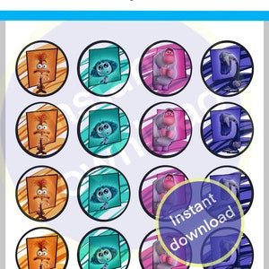 Inside Out Cupcake Toppers - Instant Download Birthday Anxiety Ennui ...