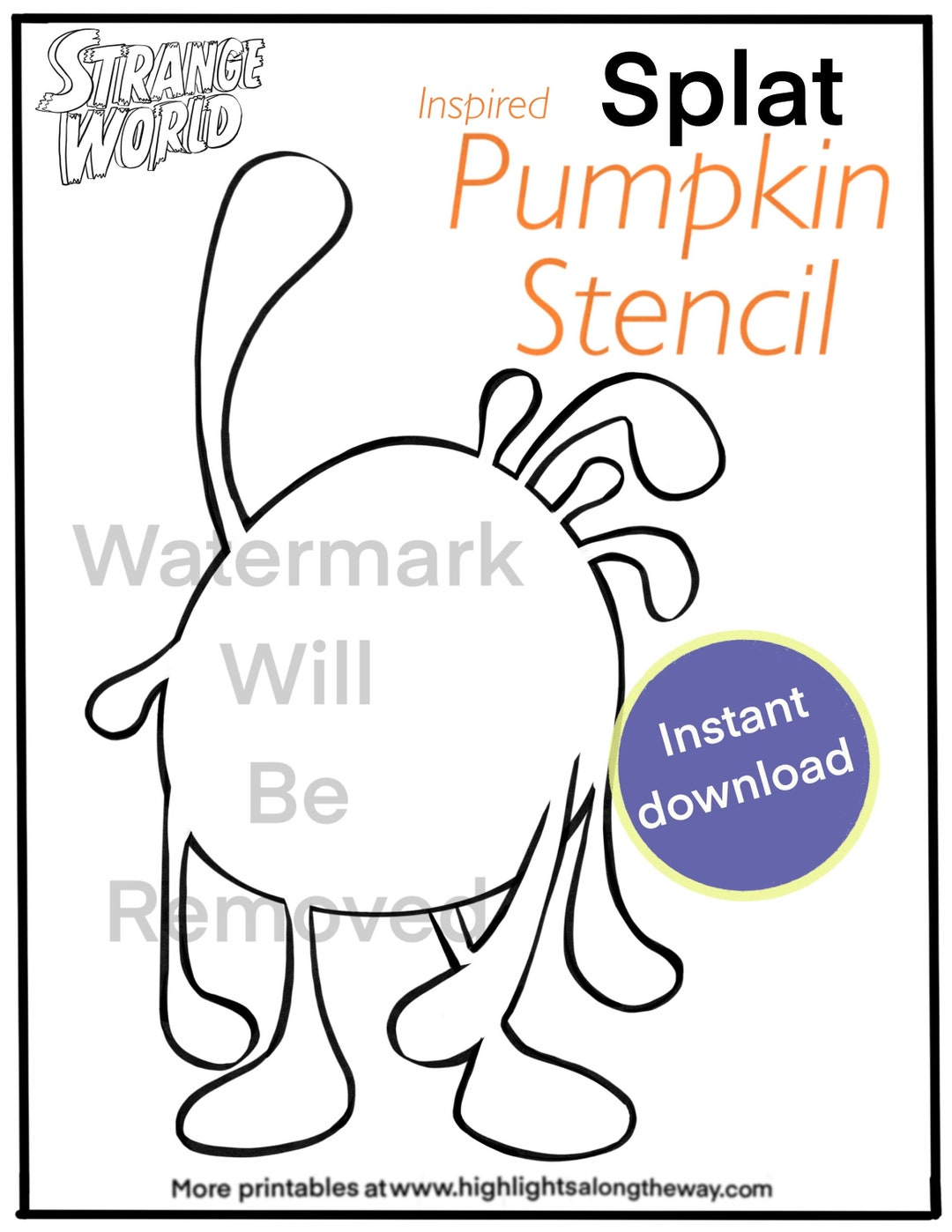 Splat Strange World Blue Blob Pumpkin Stencil Instant Download ...