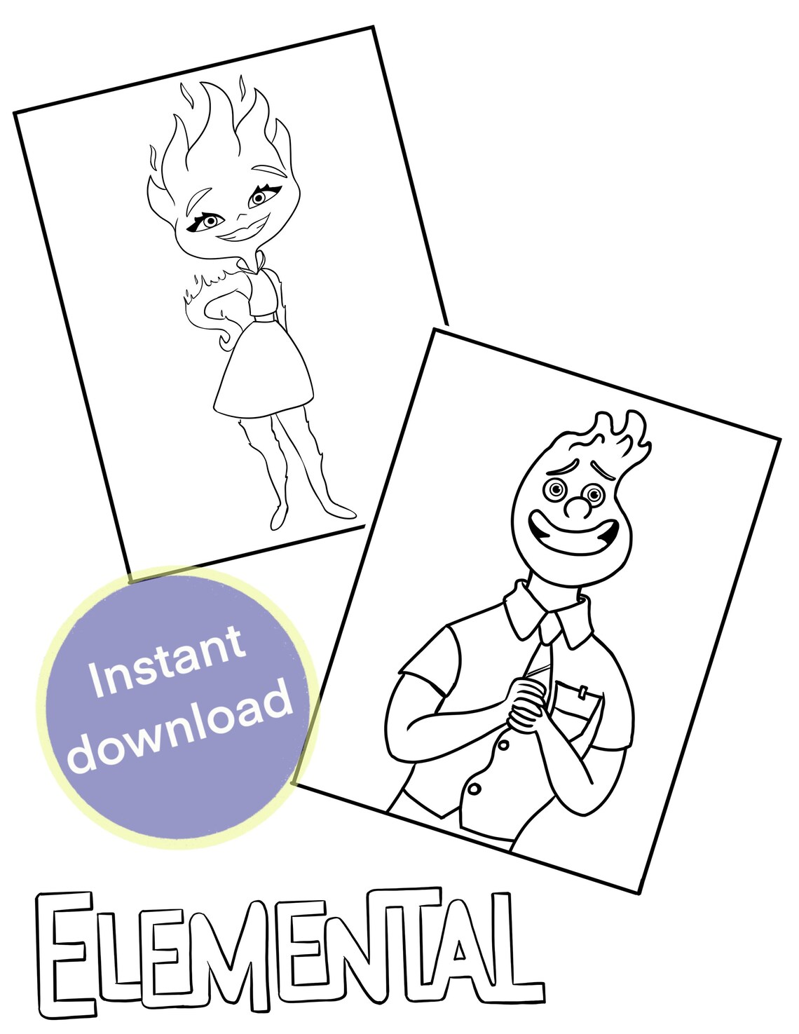 Elemental Coloring Page Wade Ember Instant Download Water and Fire ...