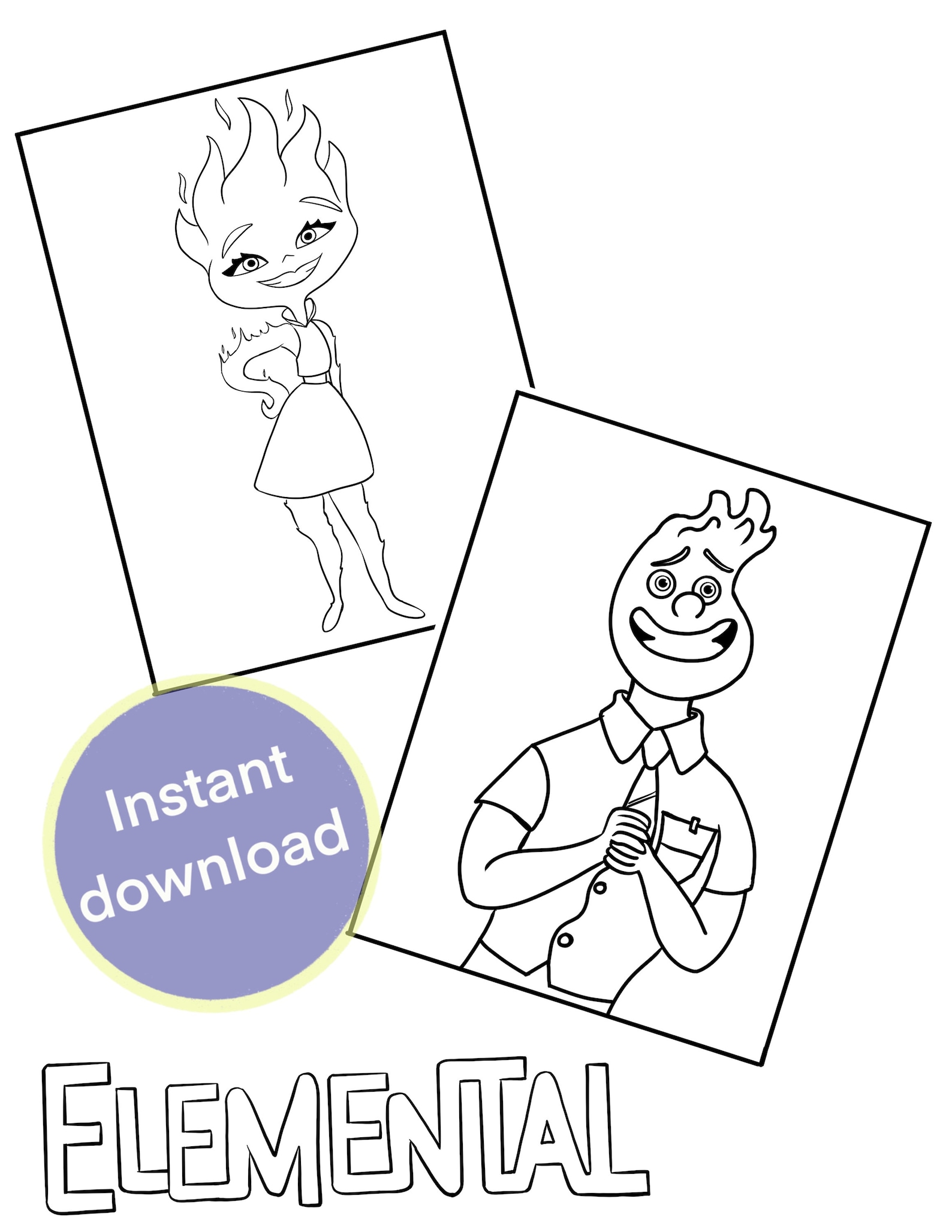 Elemental Coloring Page Wade Ember Instant Download Water and Fire ...