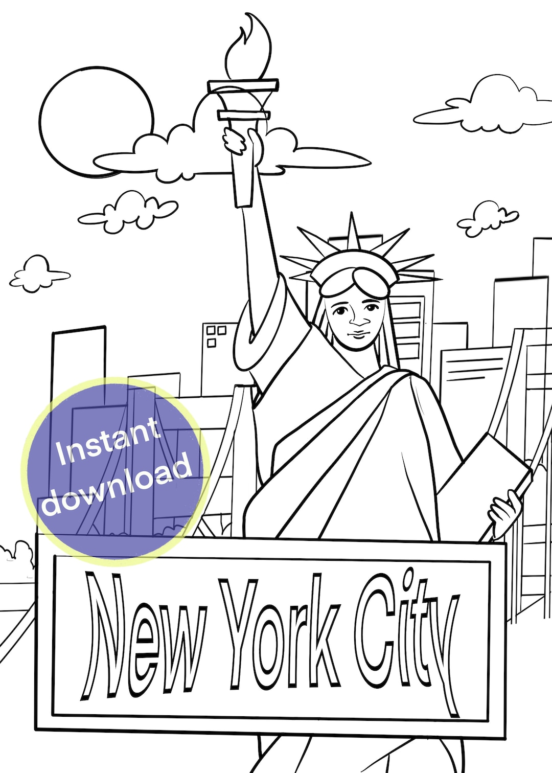 New York City NY Coloring Page for Kids - Statue of Liberty - Instant ...