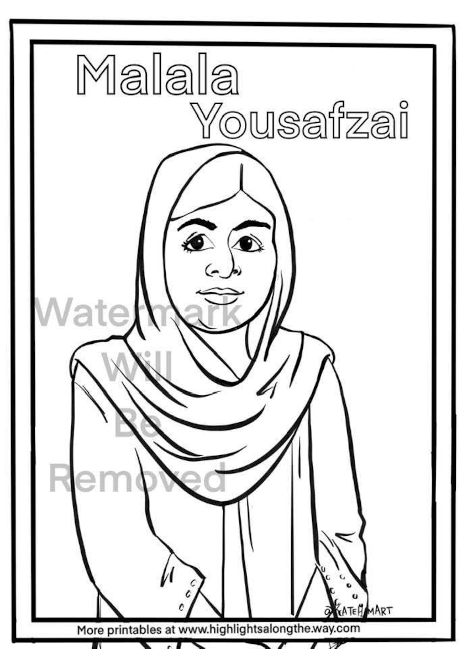 Malala Yousafzai Instant Download Printable Coloring Page - Teacher ...