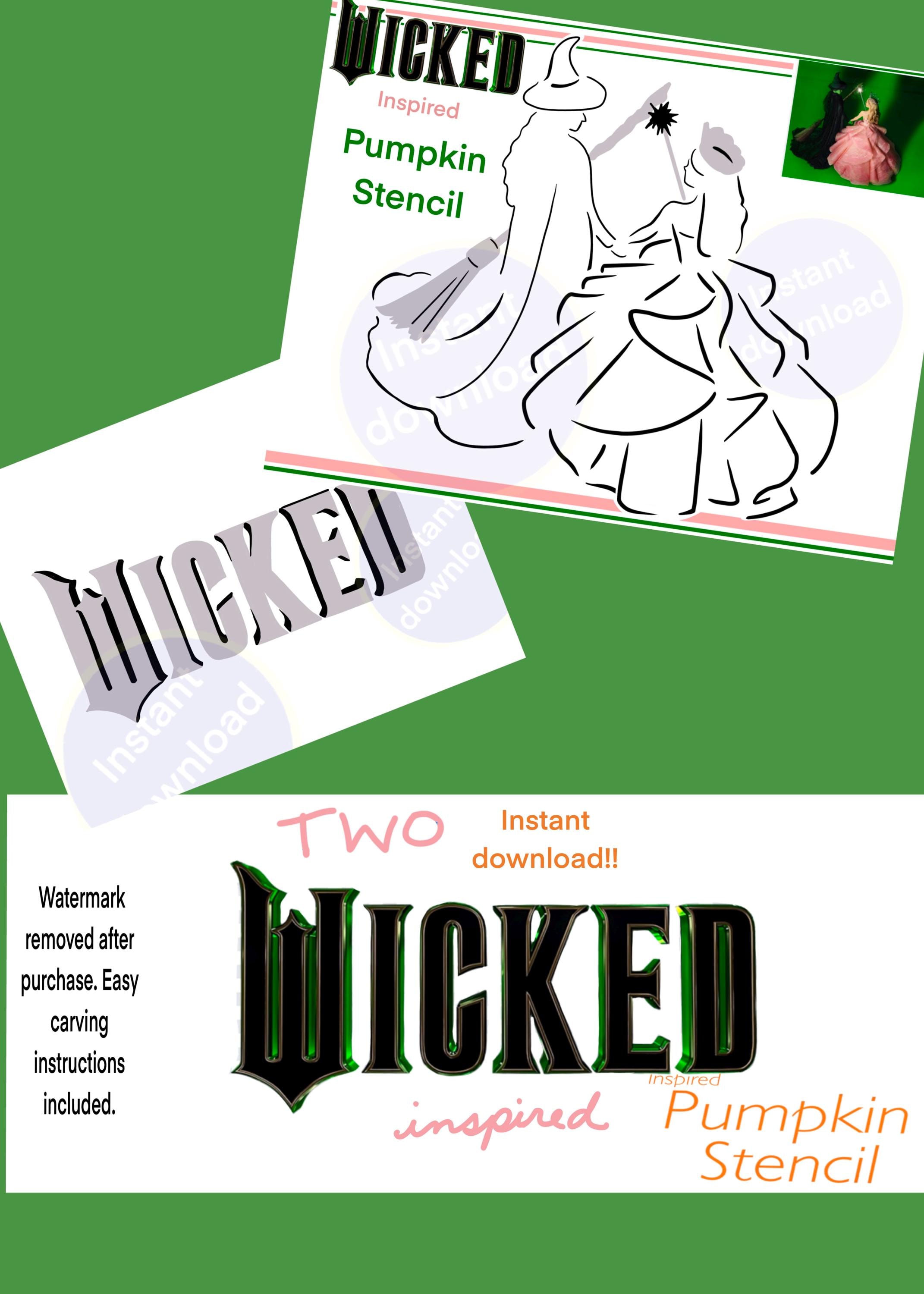 Wicked Elphaba and Glinda Pumpkin or Embroidery Stencil Easy Instant ...