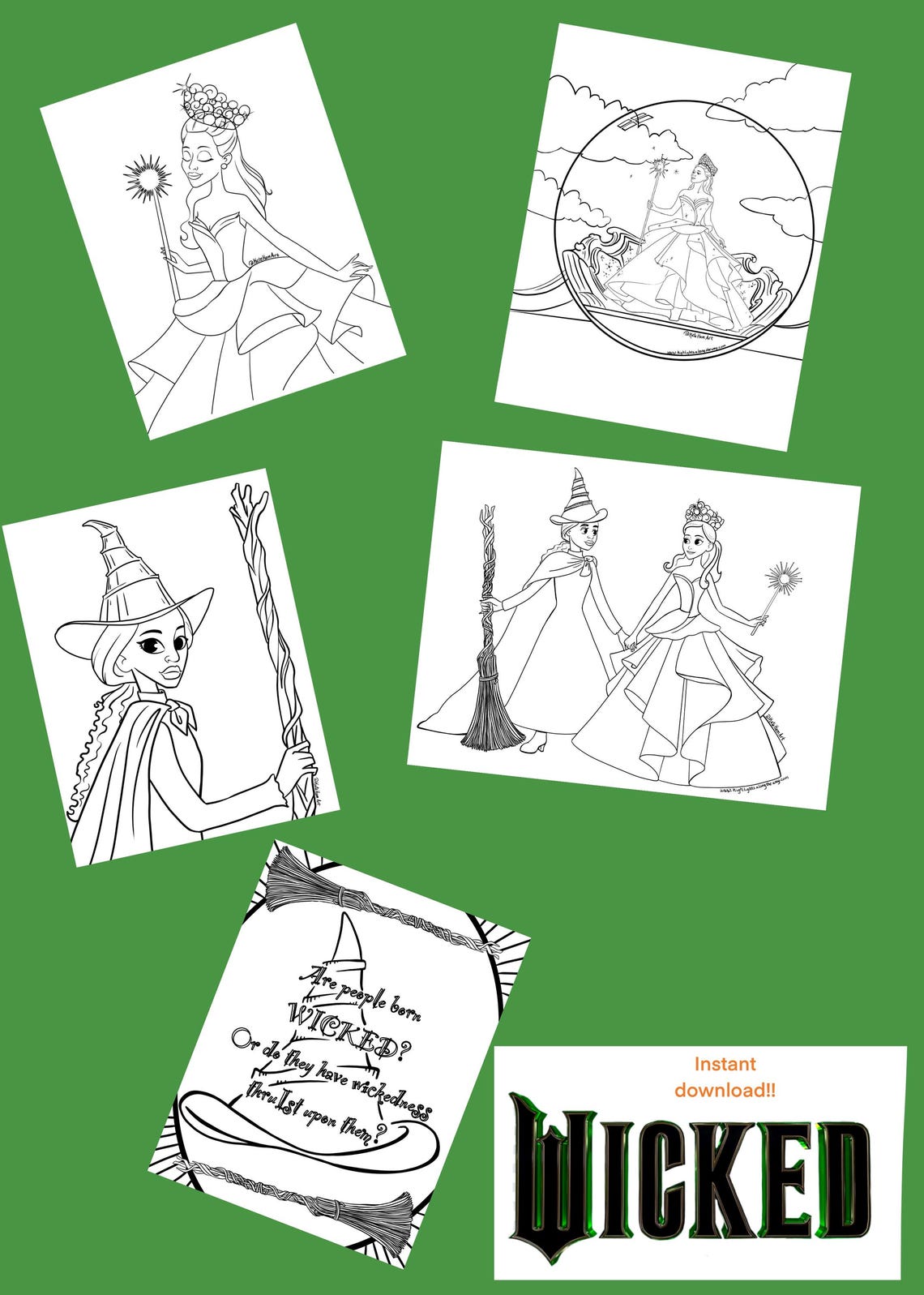 Wicked Coloring Pages Set of Five Elphaba and Glinda Instant Download ...