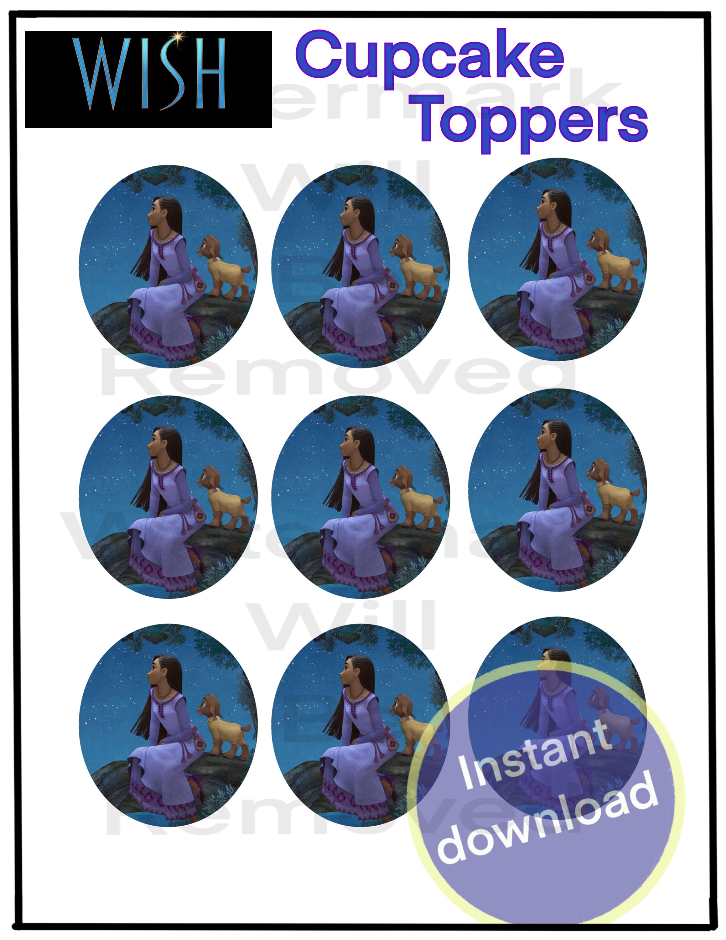 Wish Instant Download Printable Cupcake Toppers Asha Princess Valentino ...