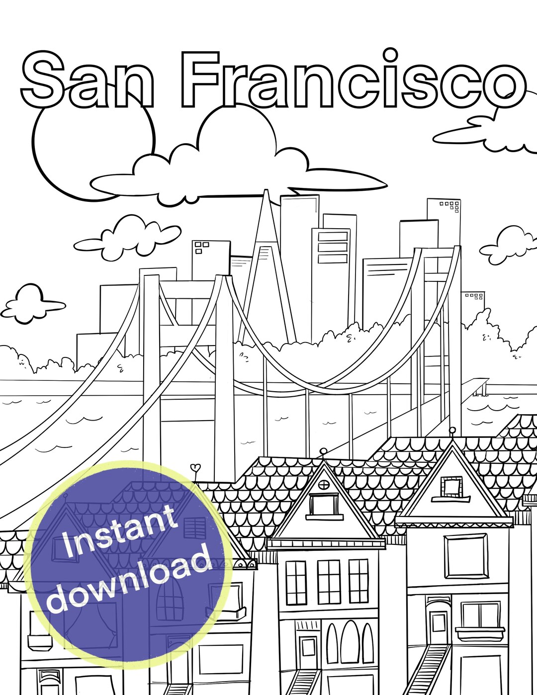 San Francisco CA Coloring Page for Kids - Instant Download California ...