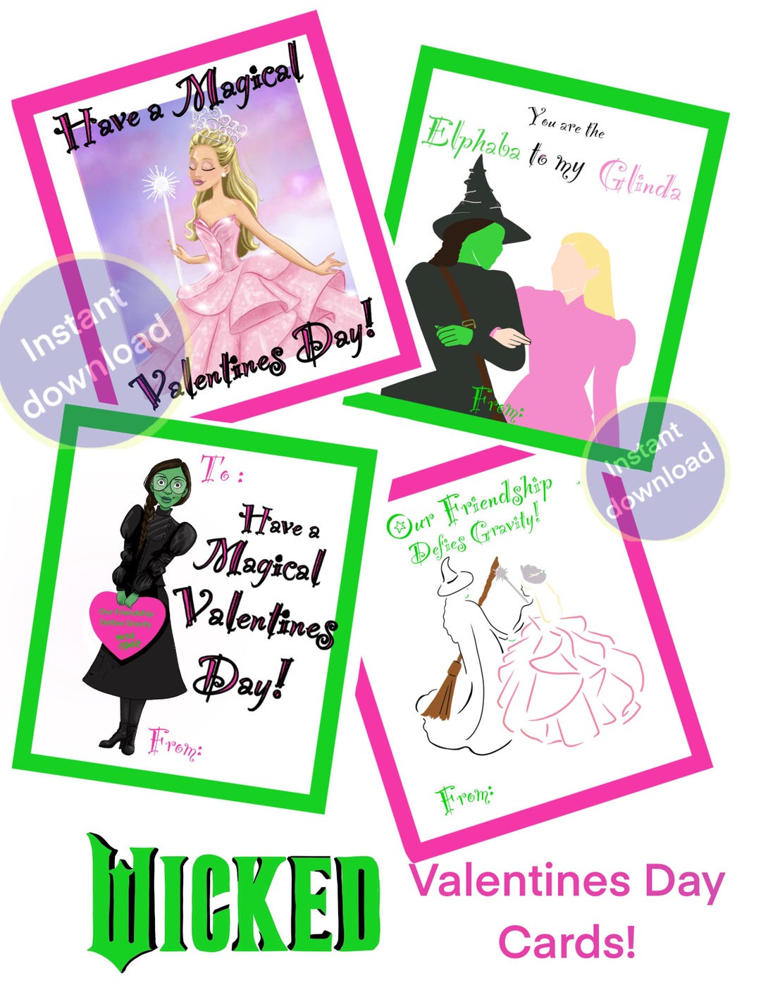 Wicked Valentine's Day Cards - Instant Download and Printable Four ...