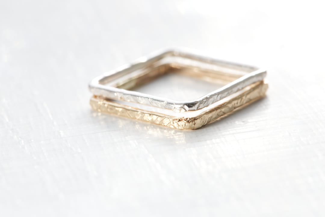 Handmade Gold and Silver Square Rings - Set of 2 - Etsy