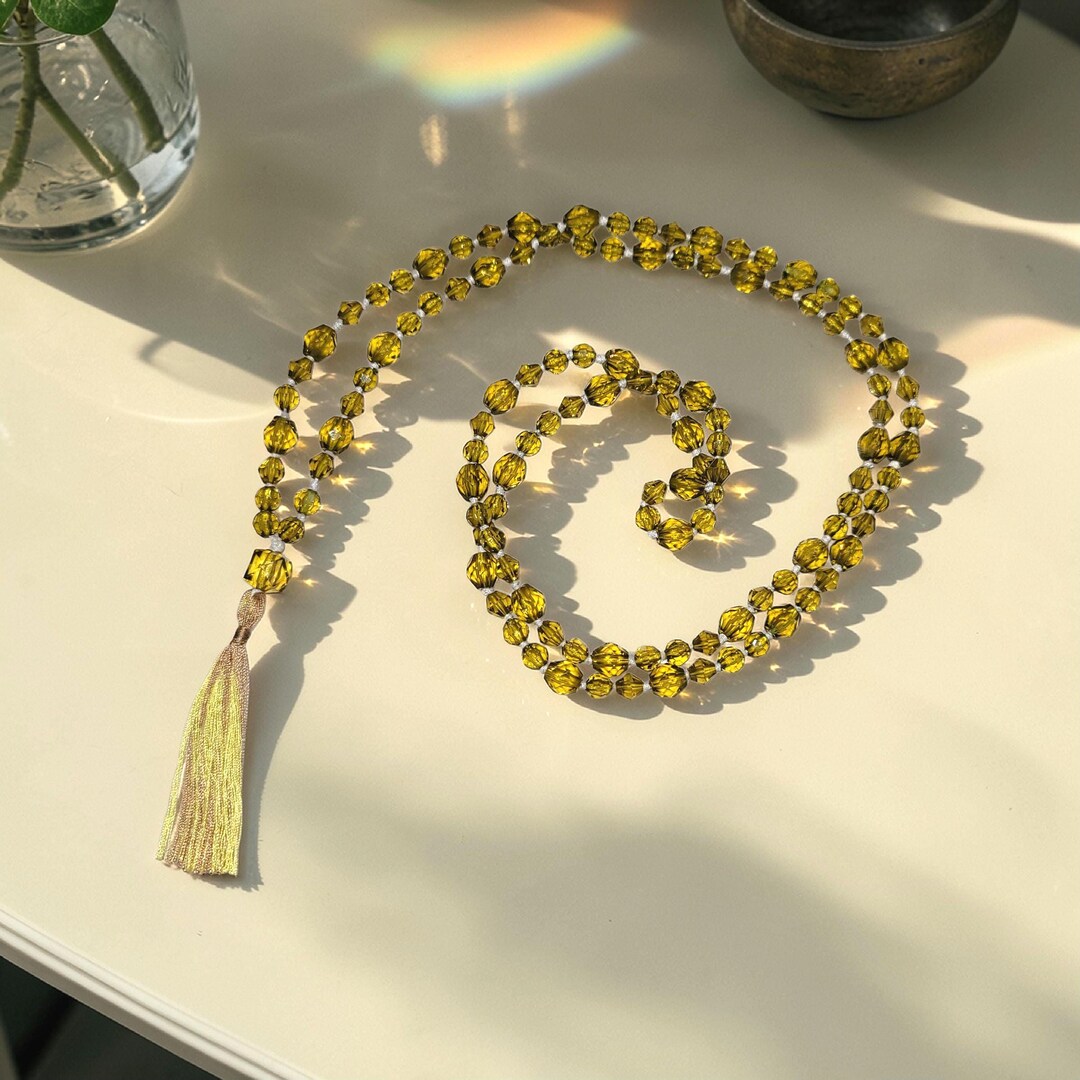 Golden Yellow Sparkling Chartreuse Mala Necklace With Handmade Tassel ...