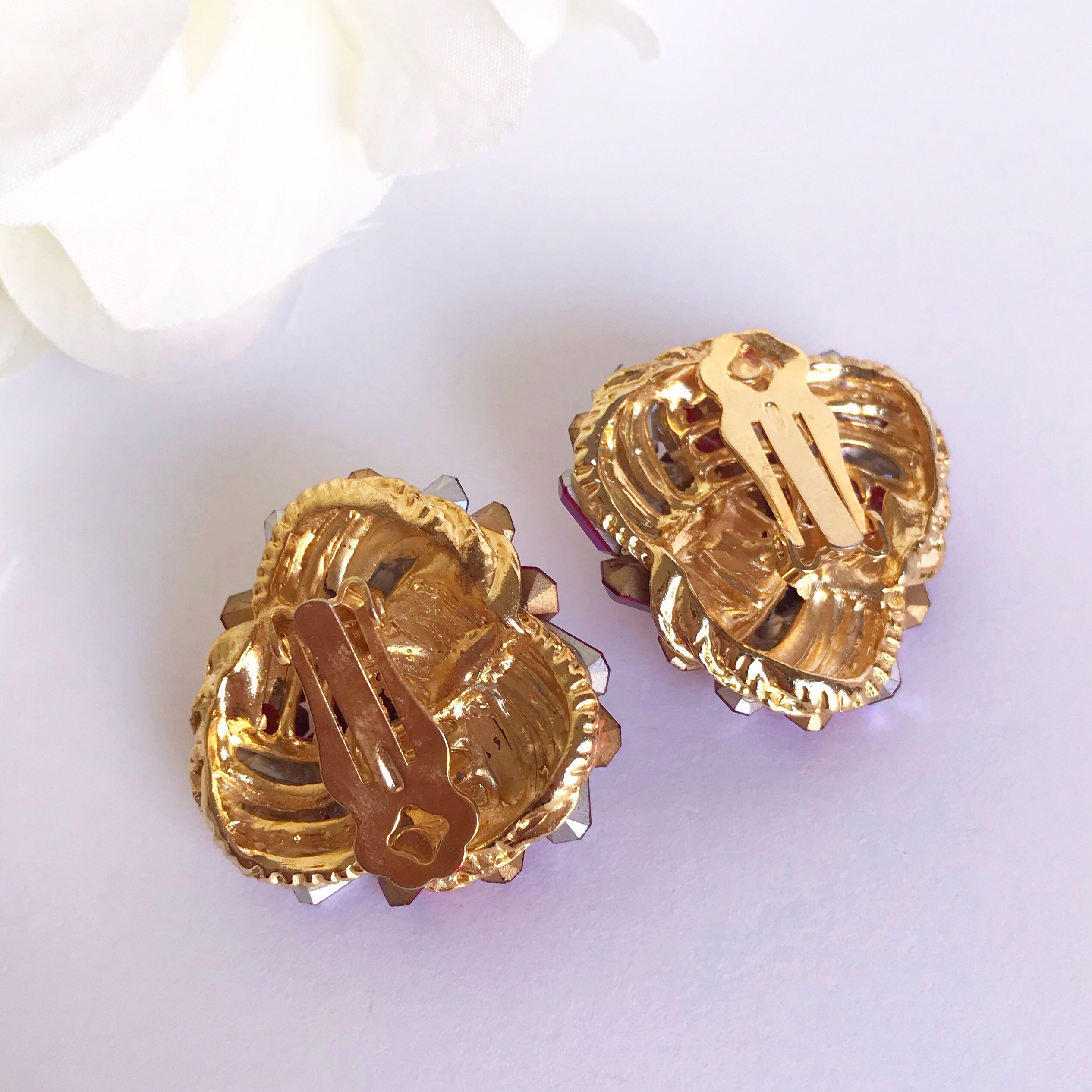 Vintage 50 rojo invertido Rhinestone & rojo Aurora Borealis clip en ...