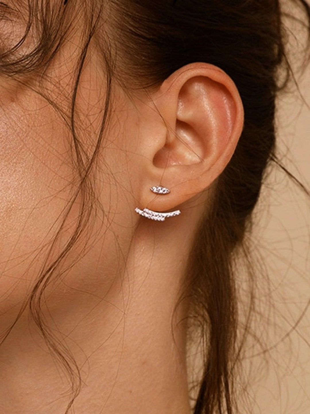 Rhinestone Layered Bar Ear Jacket Jacket Silver Statement - Etsy