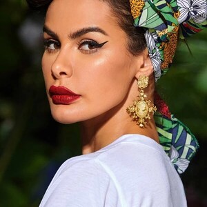 Gold Embossed Figure Drop Earrings I Gold Statement I Formal | Etsy