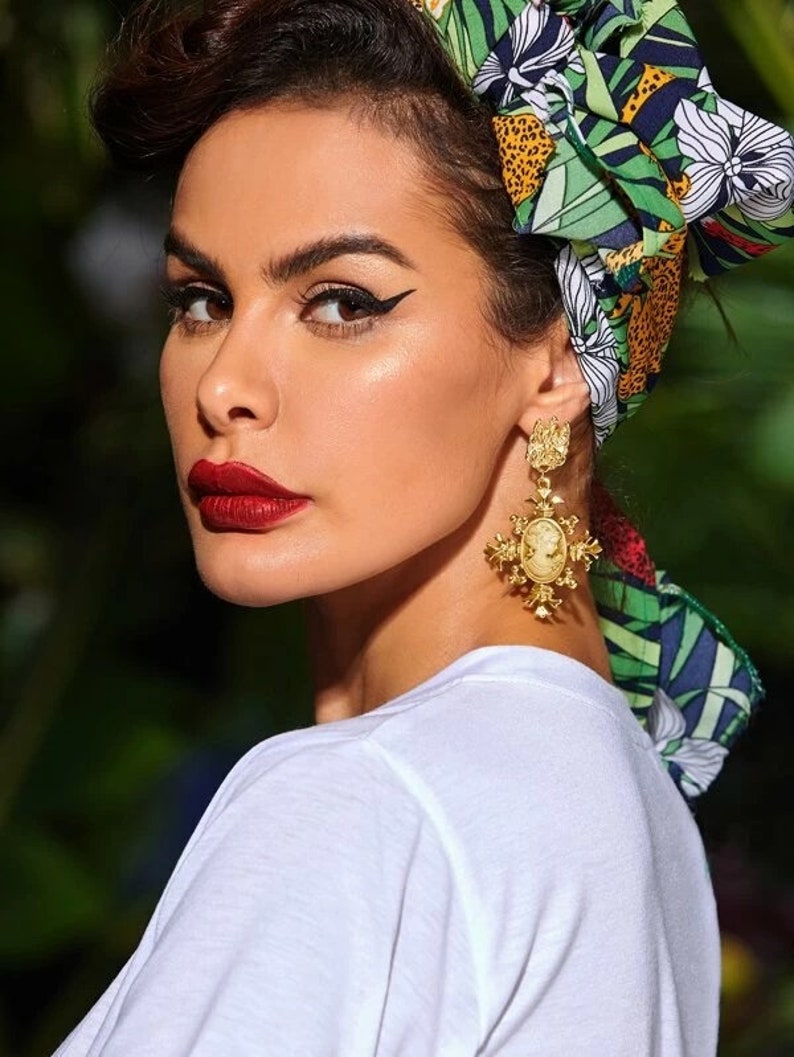 Gold Embossed Figure Drop Earrings I Gold Statement I Formal | Etsy