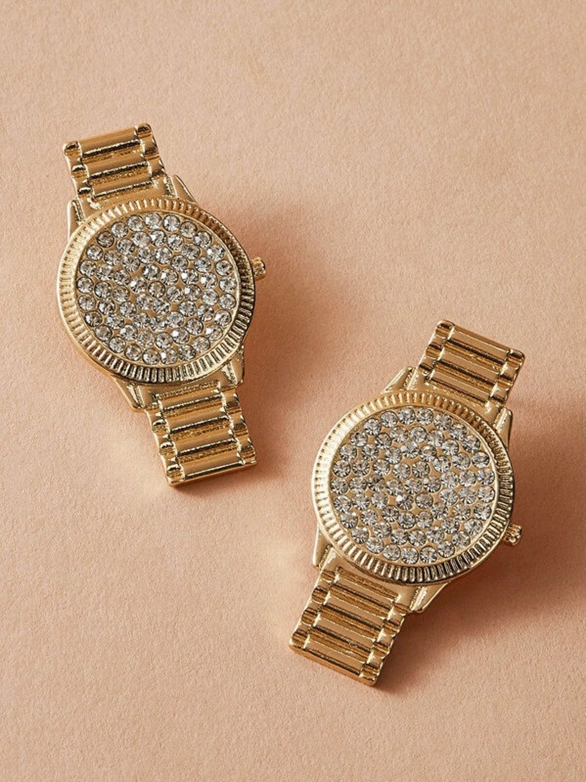 Rhinestone Decor Watch Gold Drop Earrings I Gold Statement - Etsy