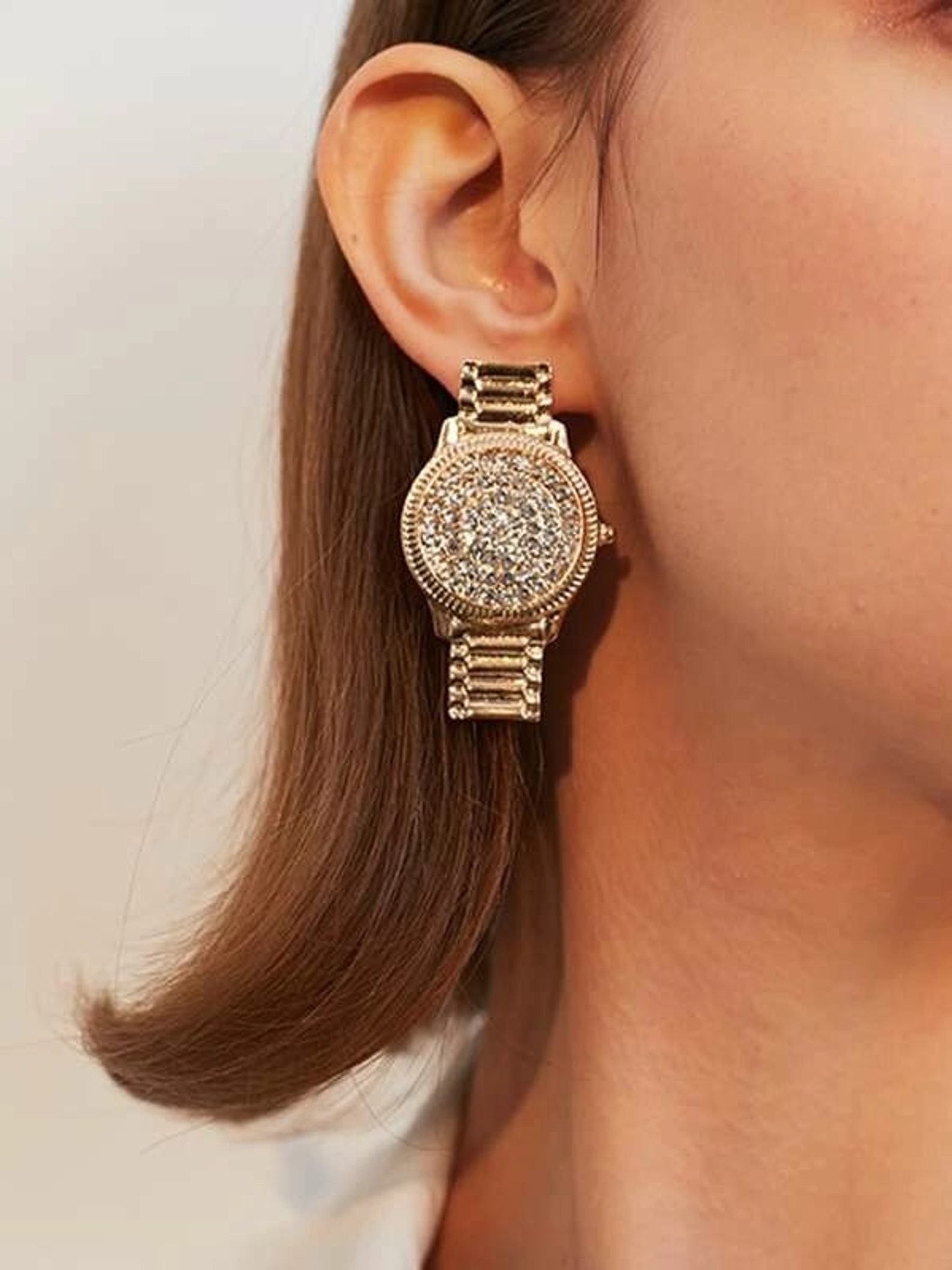 Rhinestone Decor Watch Gold Drop Earrings I Gold Statement - Etsy