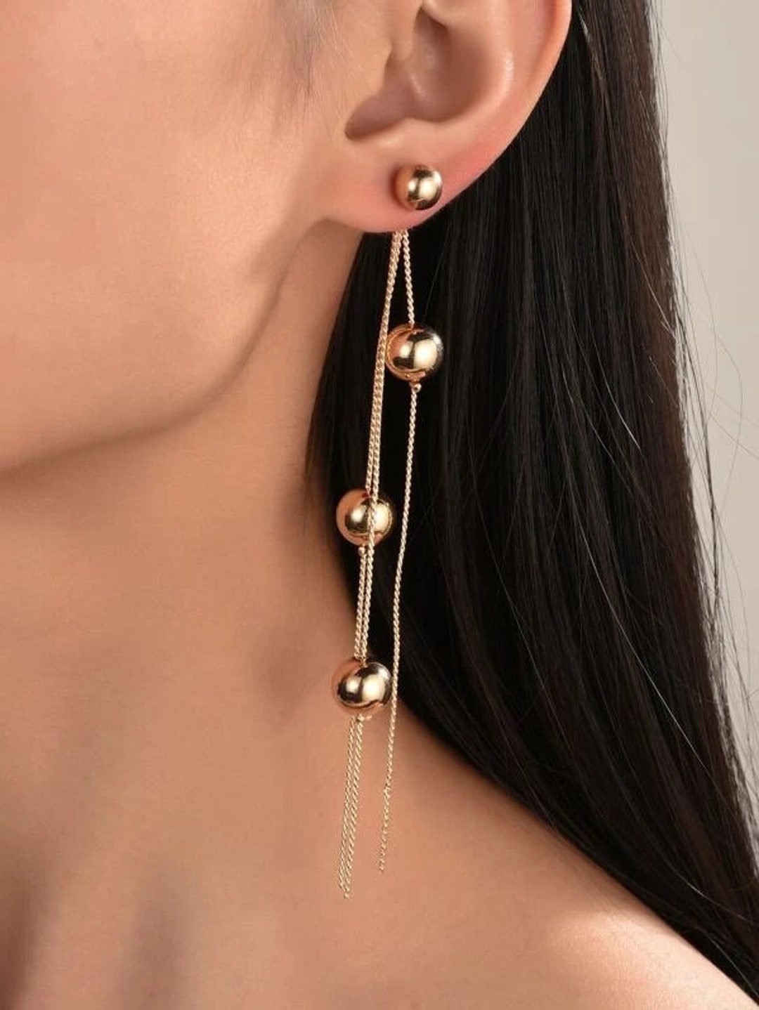 Gold Round Ball Drop Earrings I Gold Statement Earrings I - Etsy