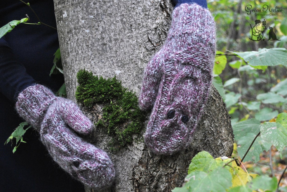 Wool Mittens, Womens Mittens, Knit Mittens, Handknit Mittens, Purple ...