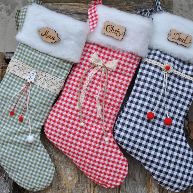 Green White Stocking - Etsy