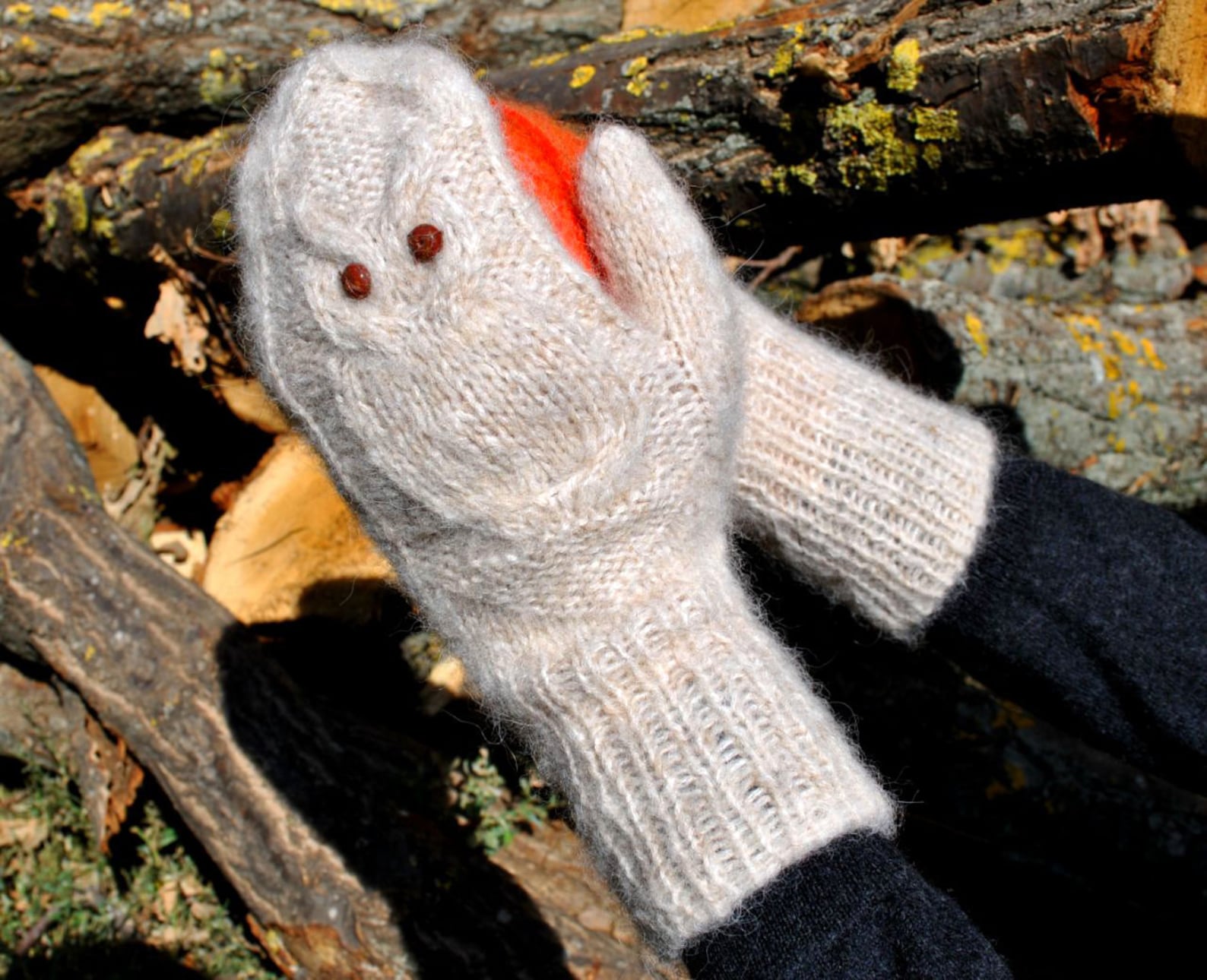 Womens Mittens, Owl Wool Mittens, Knit Mittens, Handknit Mittens, White ...