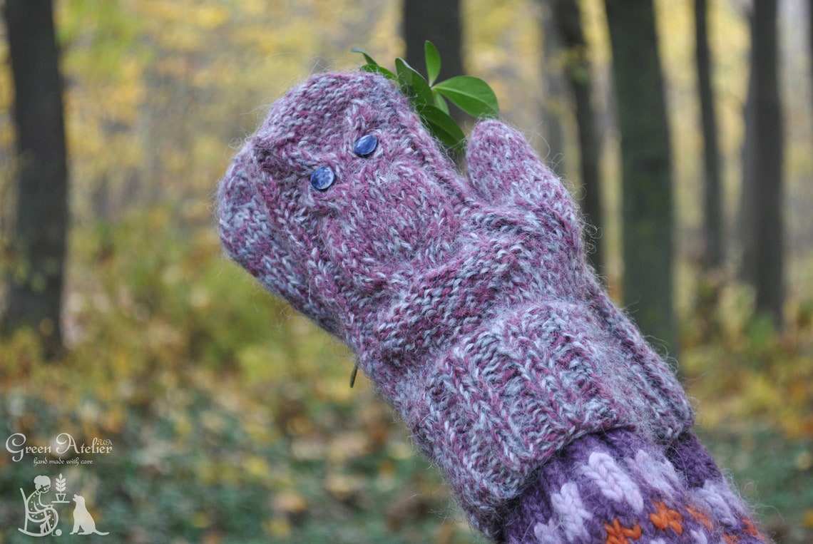 Wool Mittens, Womens Mittens, Knit Mittens, Handknit Mittens, Purple ...