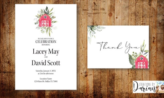 Red Barn Wedding Invitation Template | Etsy