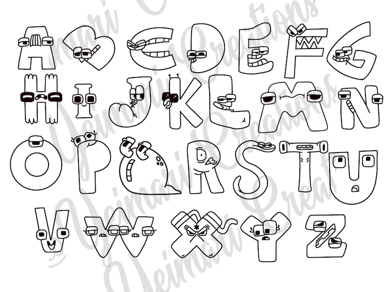 Alphabet Lore Coloring Page , Alphabet Lore Outline Png File - Etsy
