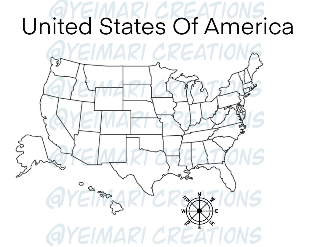 United States of America Map and State Names SVG & PNG - Etsy