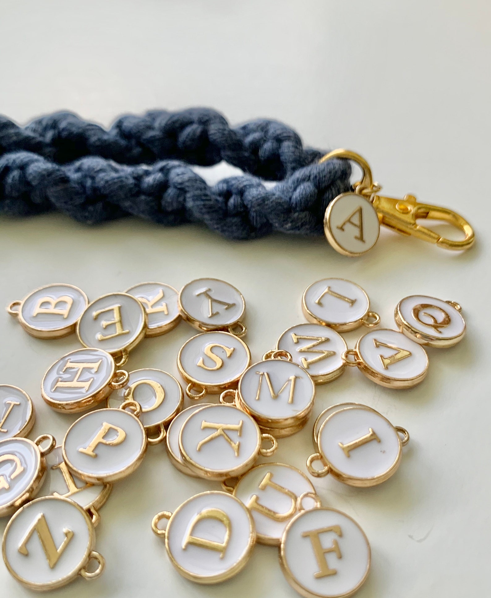 Terracotta / White Macrame Wristlet Keychain With Initial Charm Initial ...