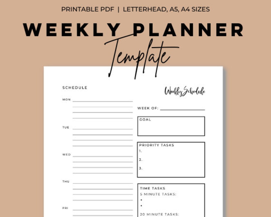 Weekly Planner Printable, Weekly to Do List Template, A5 Planner, A4 ...