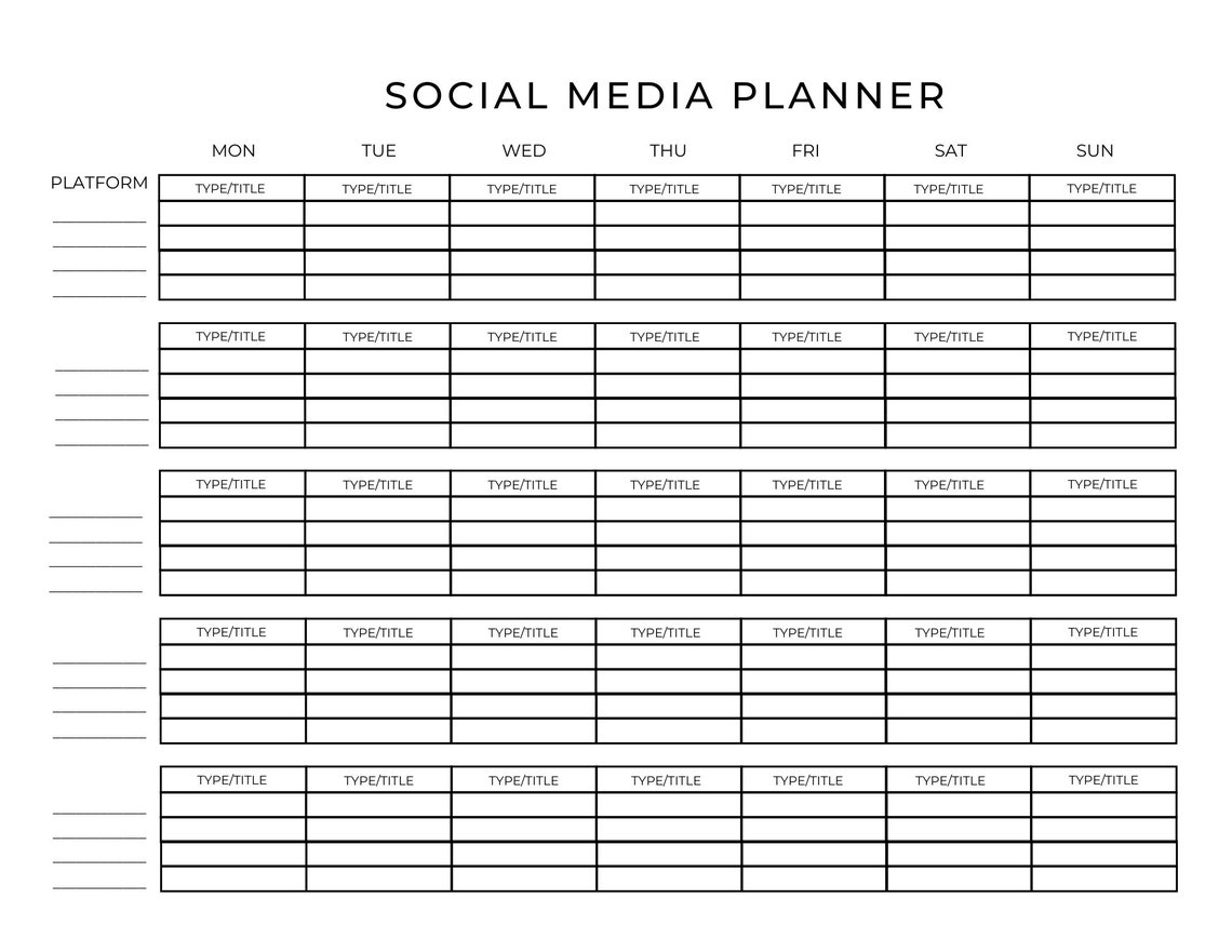 Monthly Social Media Planner Template, Social Media Planner Printable ...