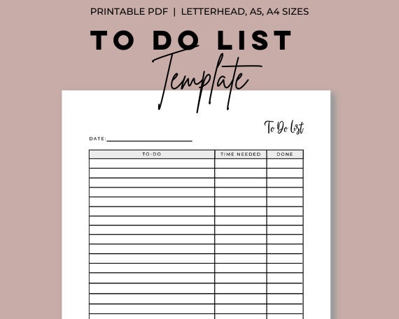 To Do List Template, Daily to Do List, Time Management Tracker, A5 ...