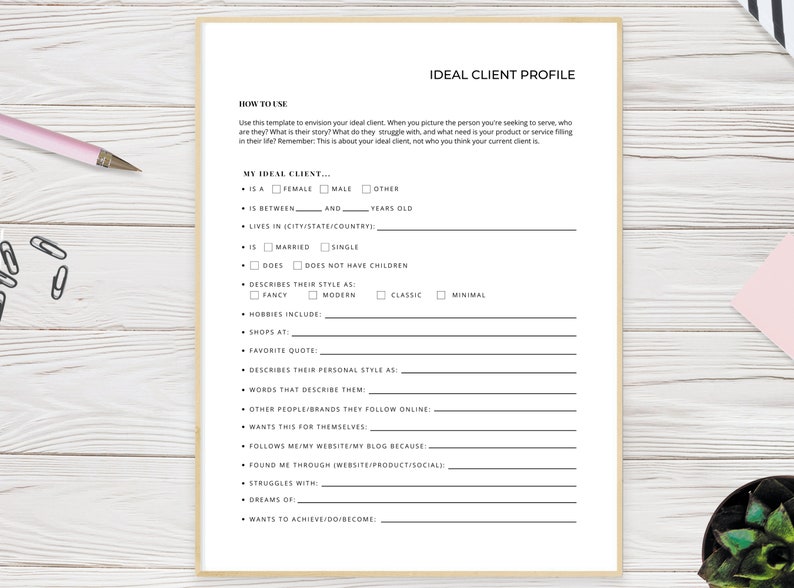 Ideal Client Profile Template, Ideal Client Vision Profile, Customer ...