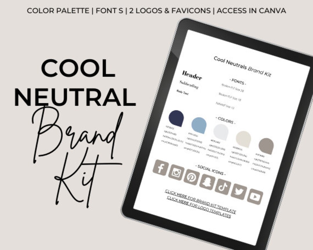 Cool Neutral Brand Kit, Canva Brand Kit, Canva Branding Template ...