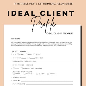 Ideal Client Profile Template, Ideal Client Vision Profile, Customer ...