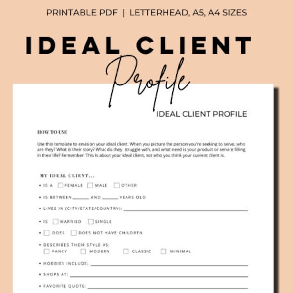 Ideal Client Profile Template, Ideal Client Vision Profile, Customer ...