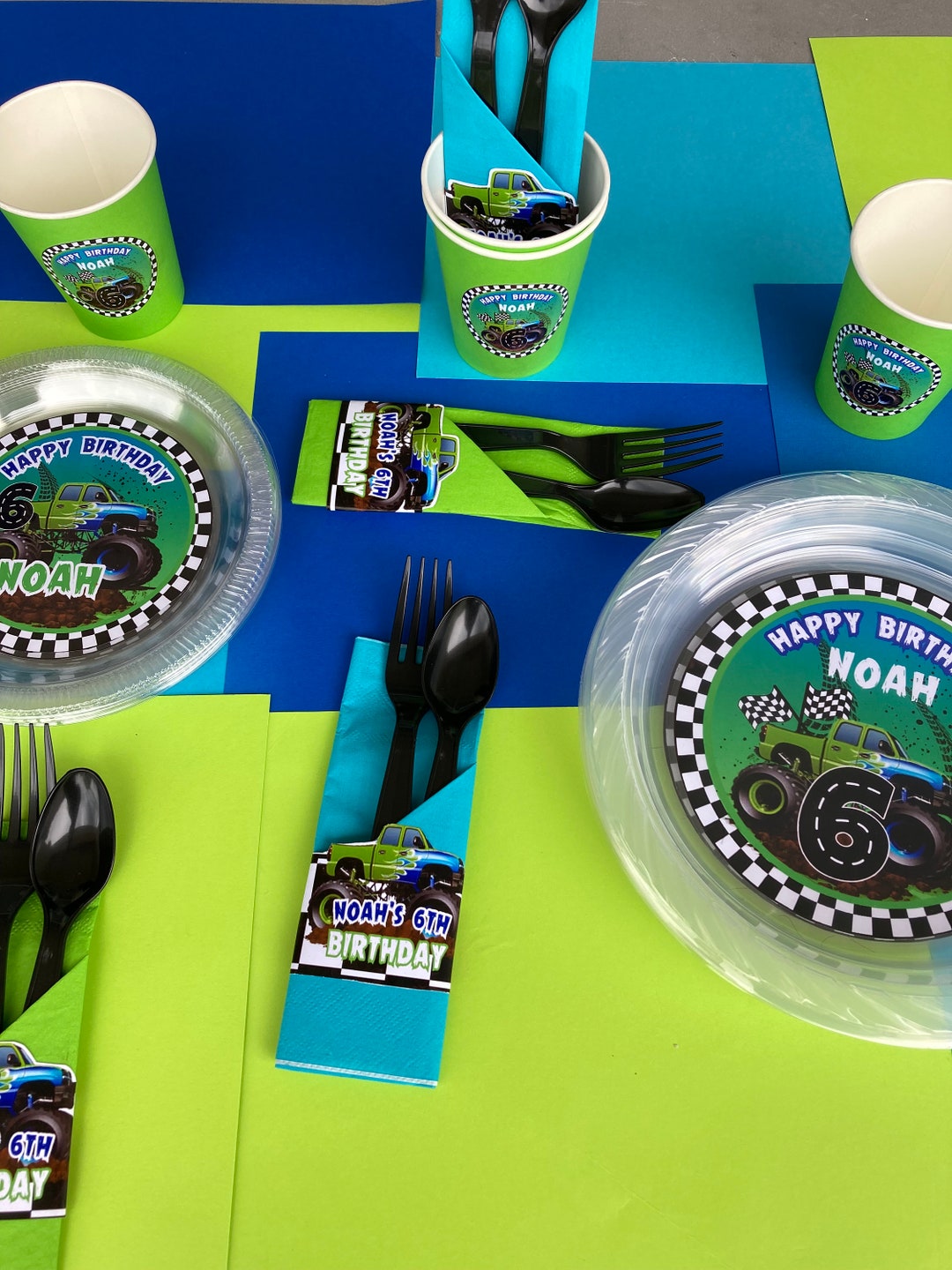 60pcs Choose Your Theme Monster Truck Tableware Set Treat Table Monster ...