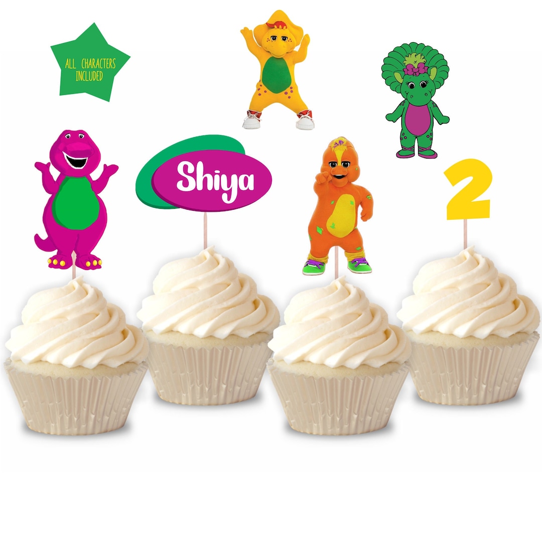 12 Personalized Barney Cupcake Toppers, Barney Party Decorations ...
