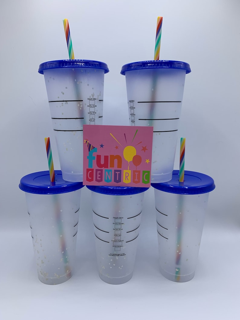 Color Changing Confetti Cupsrainbow Straw Included 5 Pack - Etsy