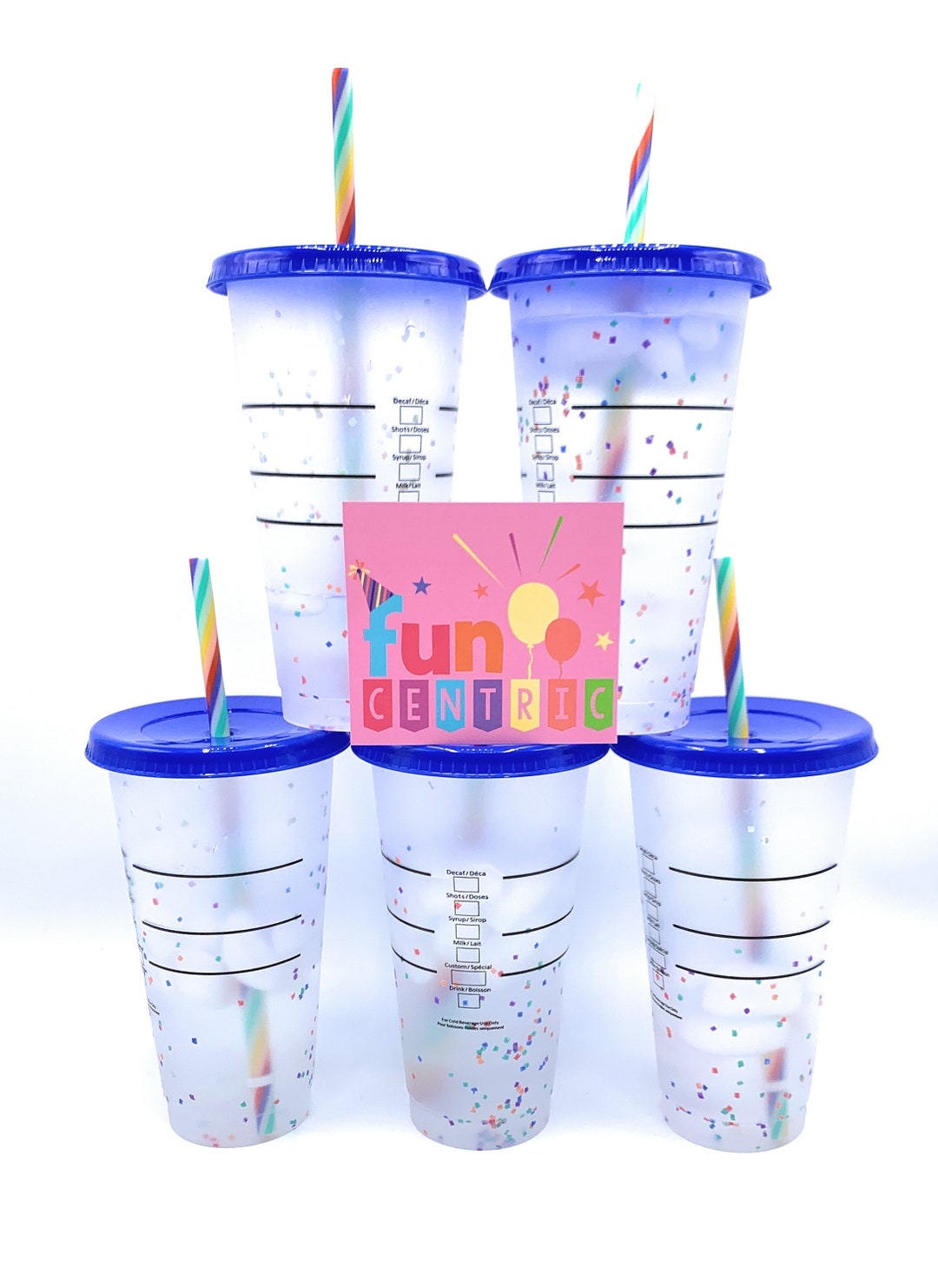 Color Changing Confetti Cups,rainbow Straw Included, 5 Pack, Blank Cups ...