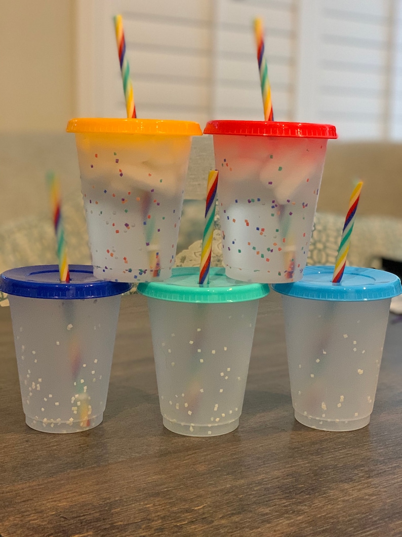 Color Changing Confetti Cupsrainbow Straw Included 5 Pack | Etsy
