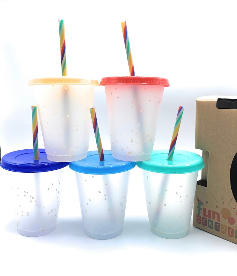 Color Changing Confetti Cupsrainbow Straw Included 5 Pack - Etsy
