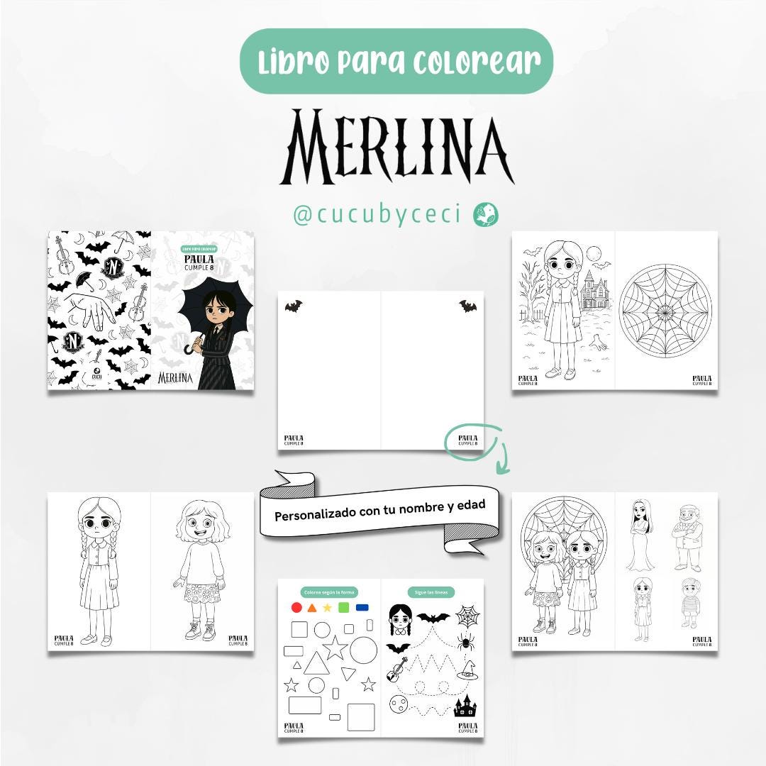 Merlina Personalized Coloring Book | Printable Digital File With Name ...