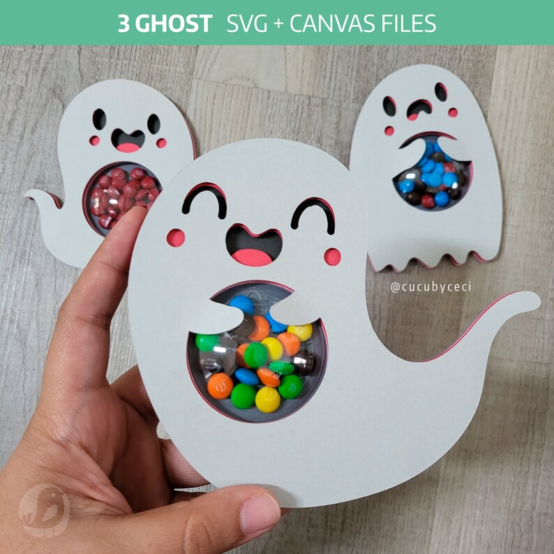 Halloween Cute Ghost Set of 3 SVG File Candy Holder for Kids - Etsy
