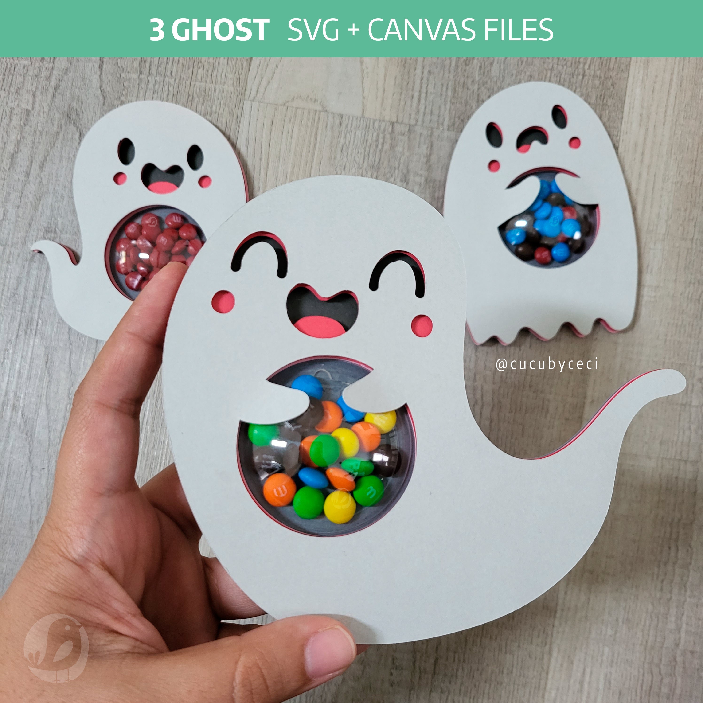 Halloween Cute Ghost Set of 3 SVG File Candy Holder for Kids - Etsy