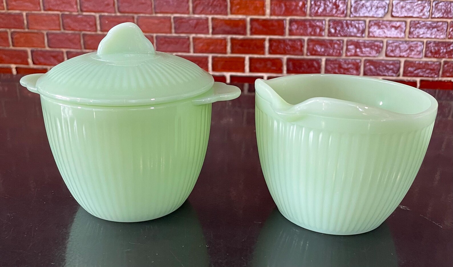 Vintage Fire-king Creamer and Sugar With Lid Jadeite Anchor Hocking ...