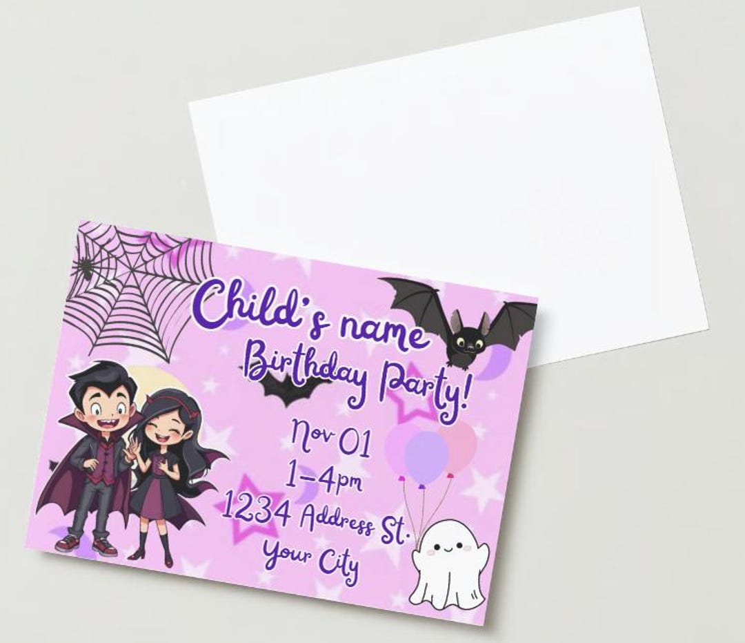 Child's Vampire Themed Birthday Invitation - Digital Download - Etsy