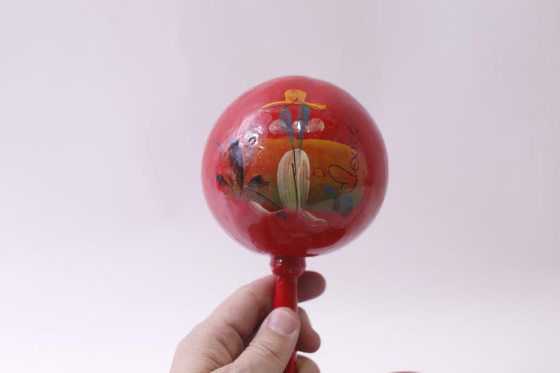 Mexico, Red, Maracas, Lot of 2, Hand Painted, Percussion, Musical ...