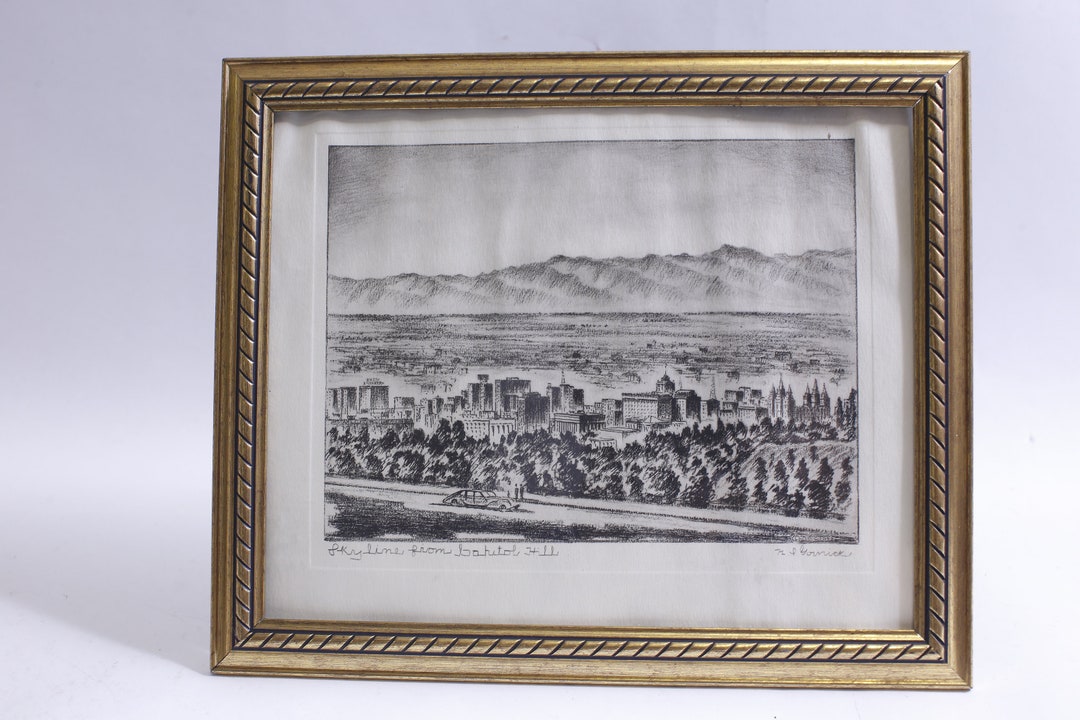 Salt Lake City, Utah, Vintage, Hand Drawn, Pencil, Skyline From Capitol ...